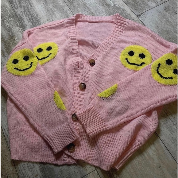 soulmia | Sweaters | Light Pink Smiley Face Cardigan | Poshmark